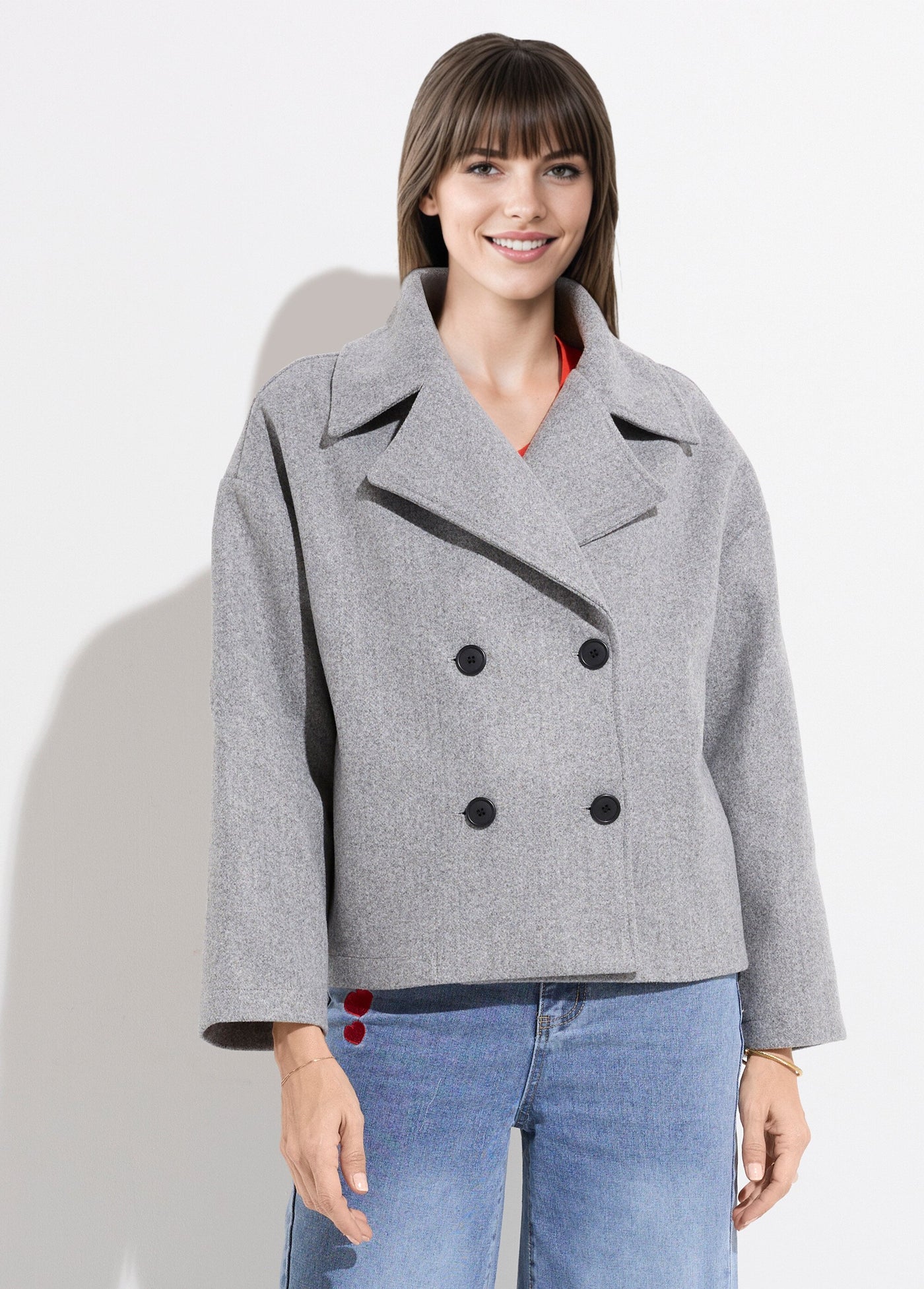 Kort, effen pea jack van wolmix Gris chine | EUAfibel