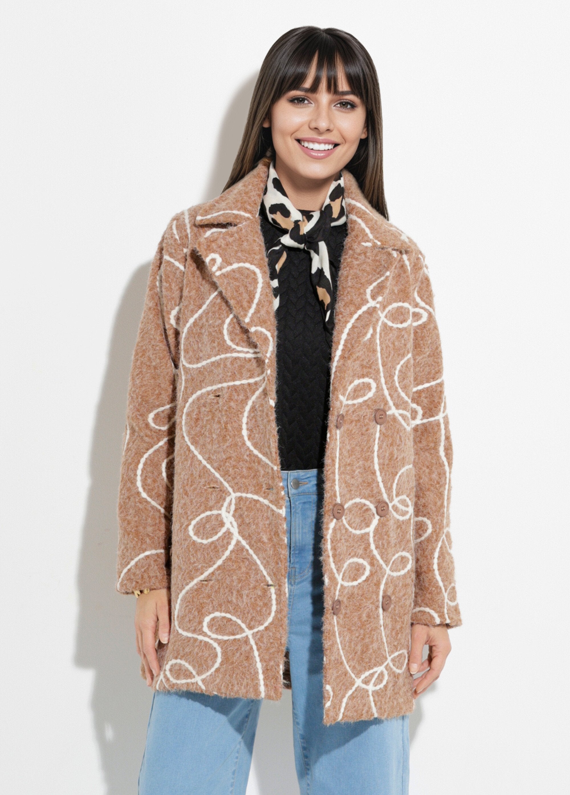 Long, fancy boiled wool-style pea coat Beige | Afibel