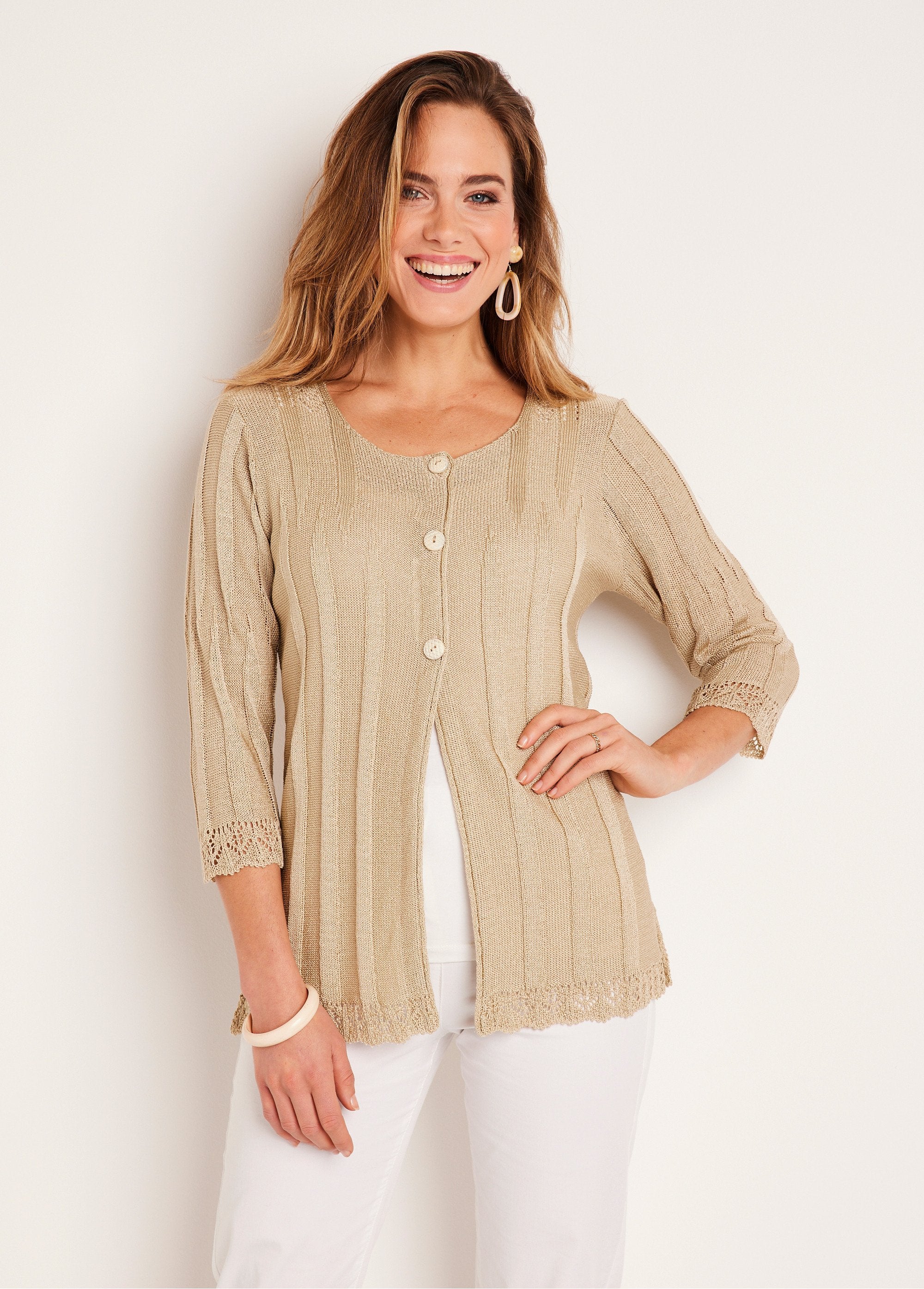 Long openwork buttoned cardigan String | Afibel