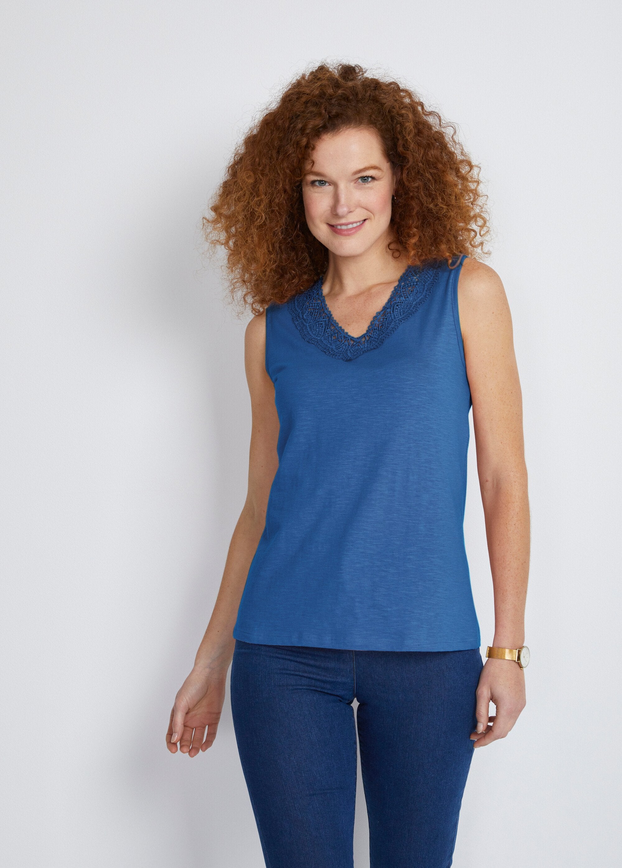 Cotton and macramé tank top Blue | Afibel