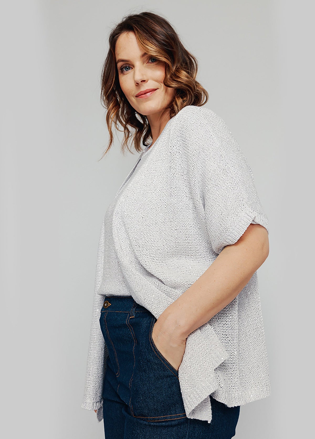 Shiny knit bolero vest Money | Afibel