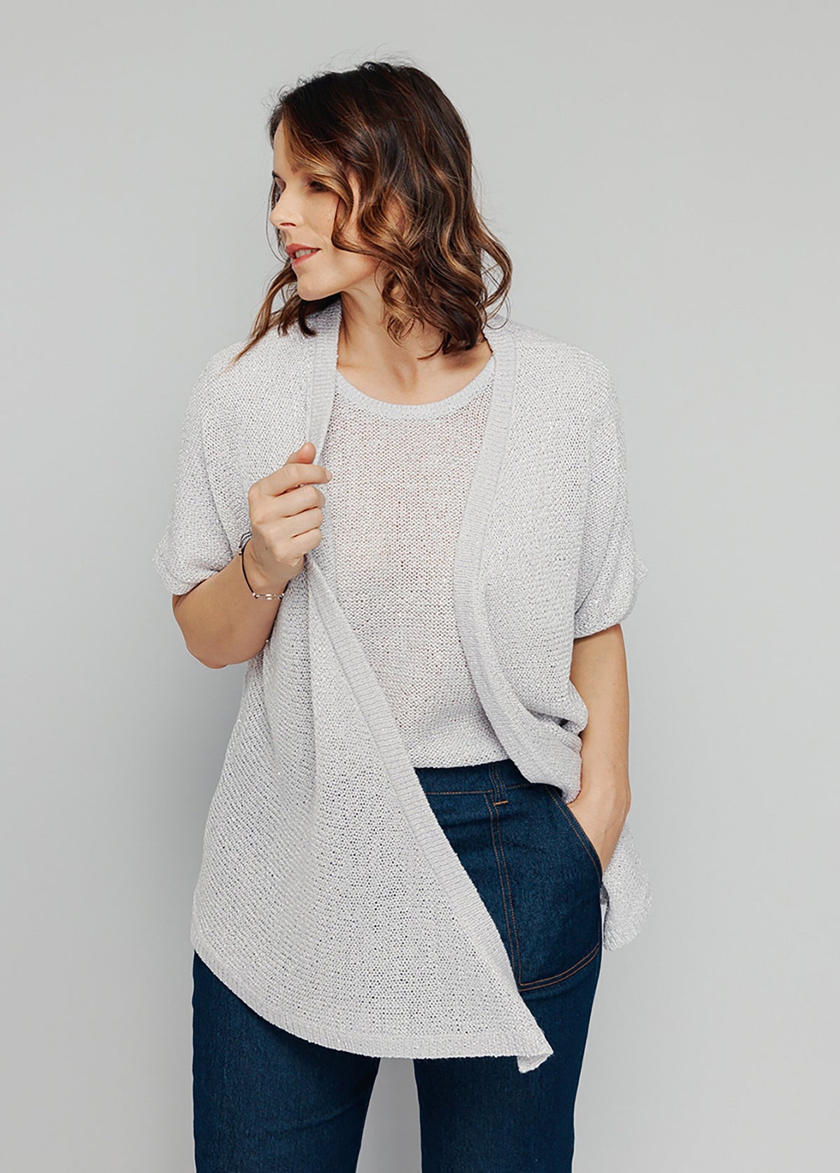Shiny knit bolero vest Money | Afibel