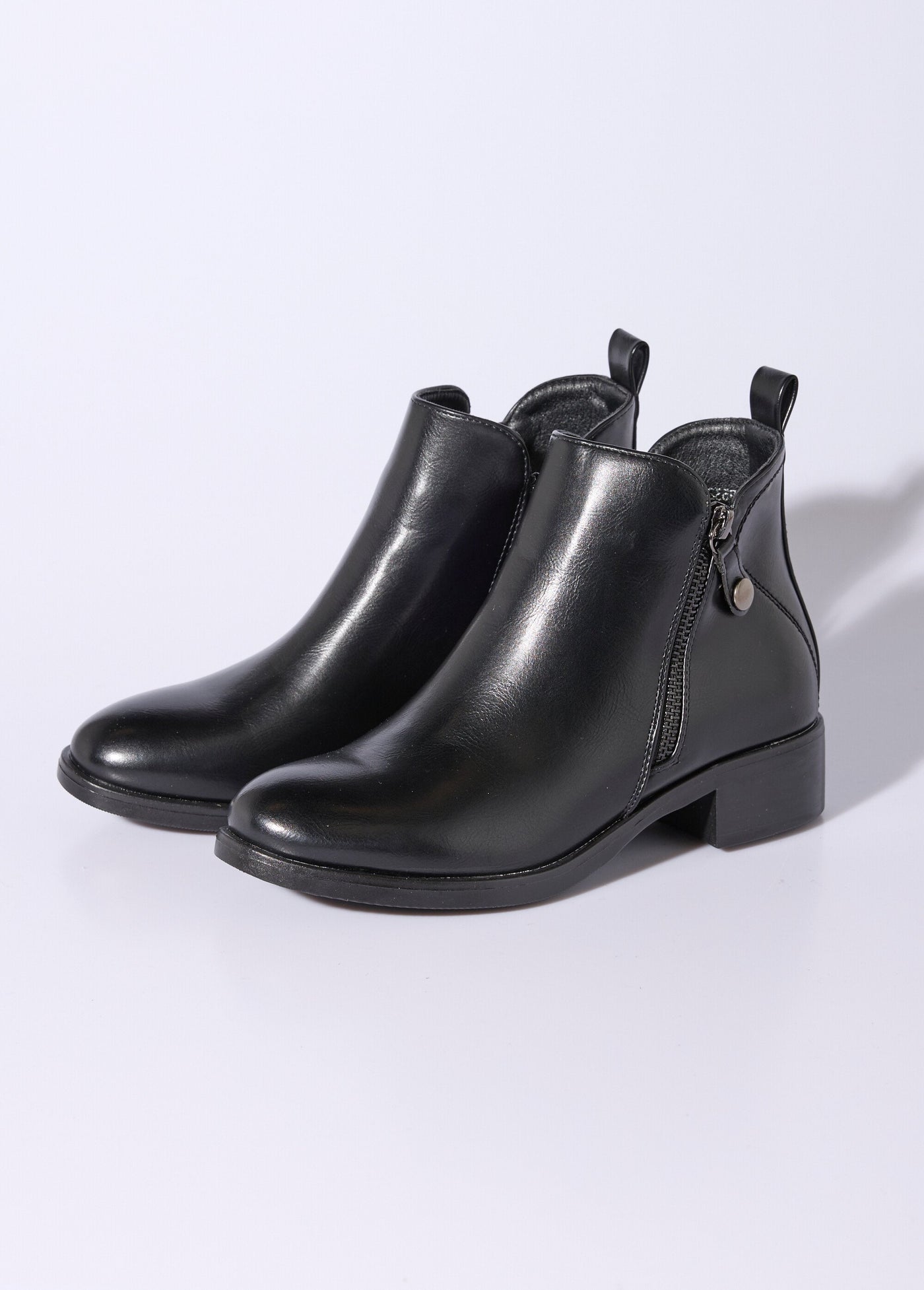 Low boots à talon large et zip déco Noir | Afibel