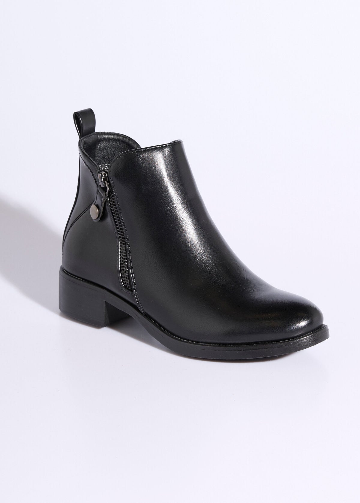 Low boots à talon large et zip déco Noir | Afibel