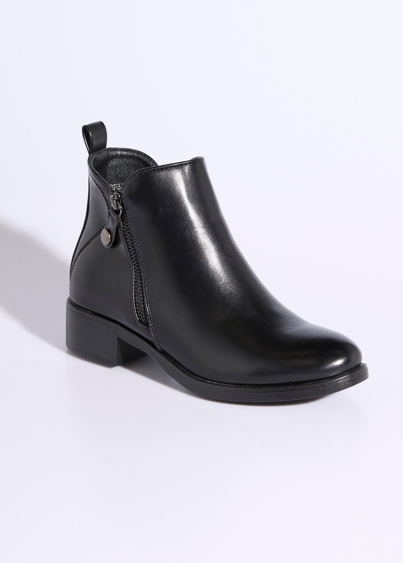 Low boots à talon large et zip déco Noir | Afibel