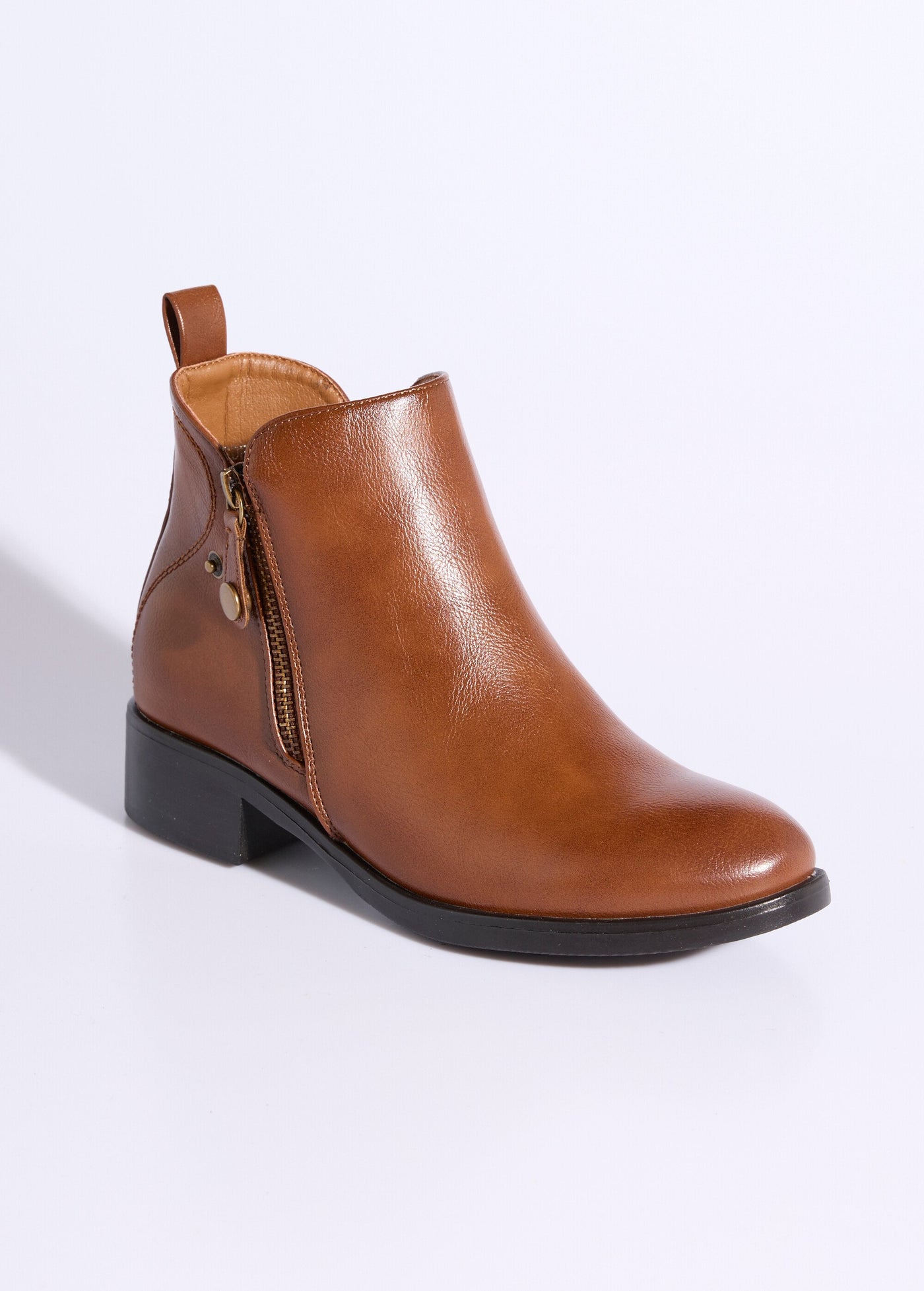 Low boots à talon large et zip déco Camel | Afibel