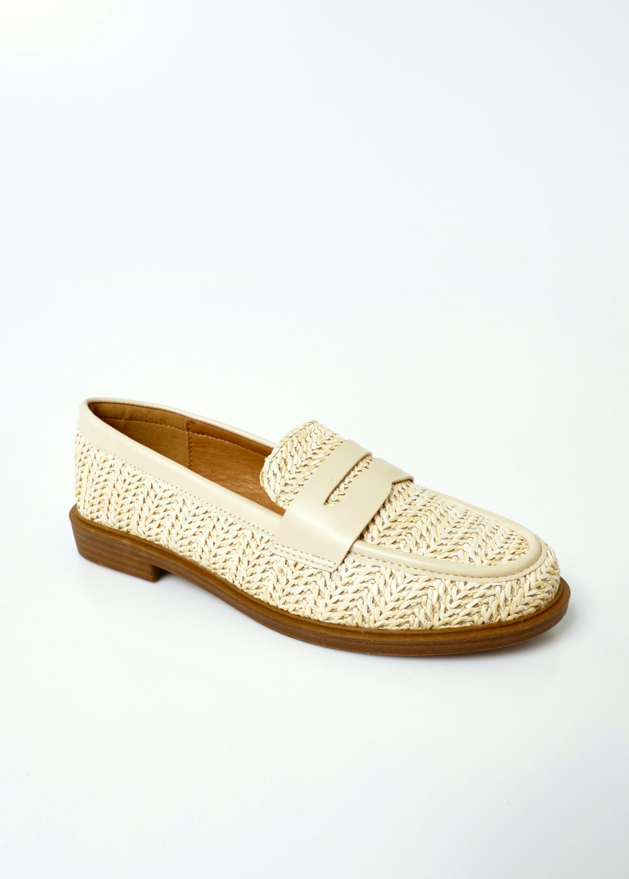 Mocassins effet natté métallisé avec patte Beige | Afibel