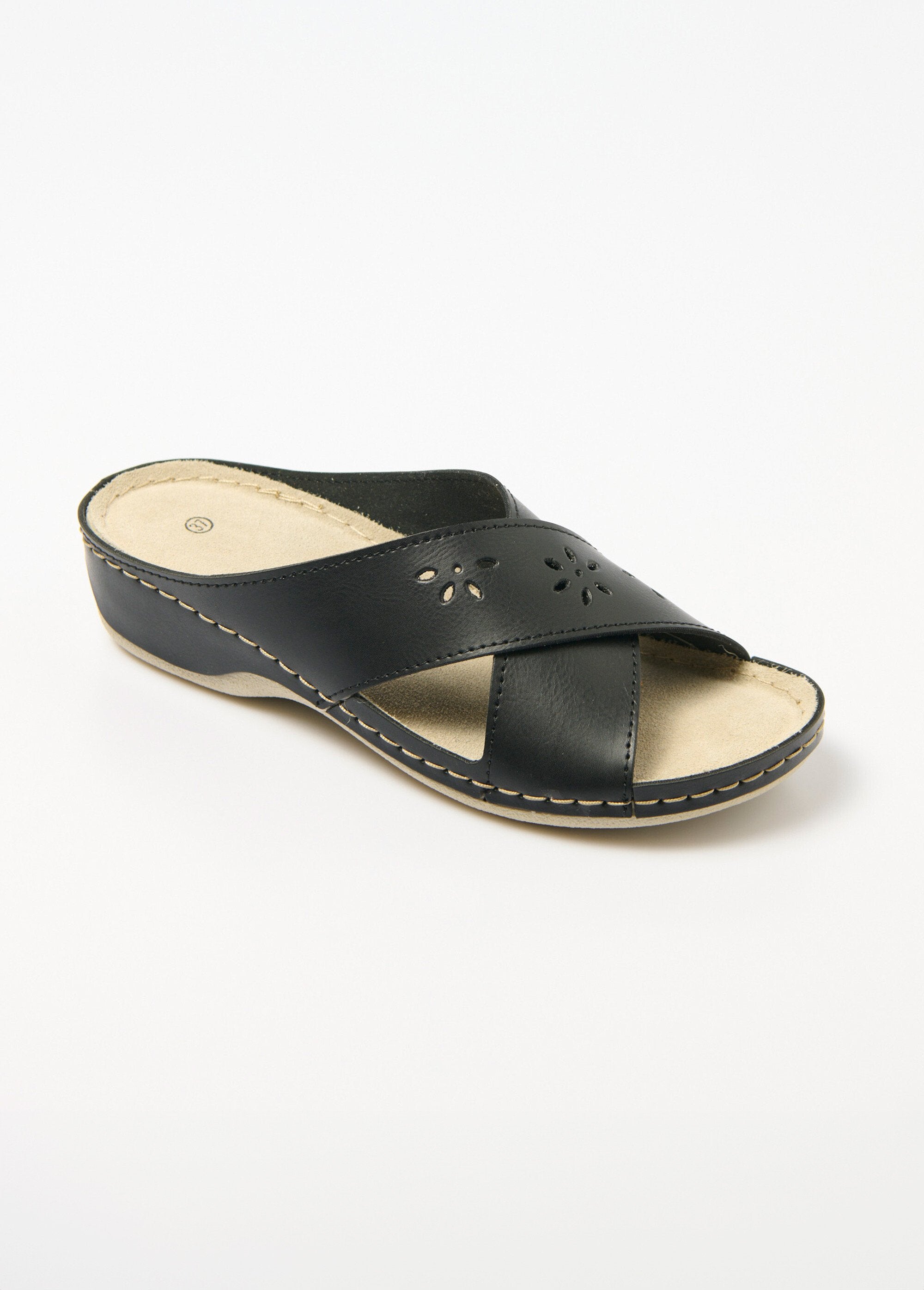 Crossed buckle mules with comfort width and coated wedge heel Black ...