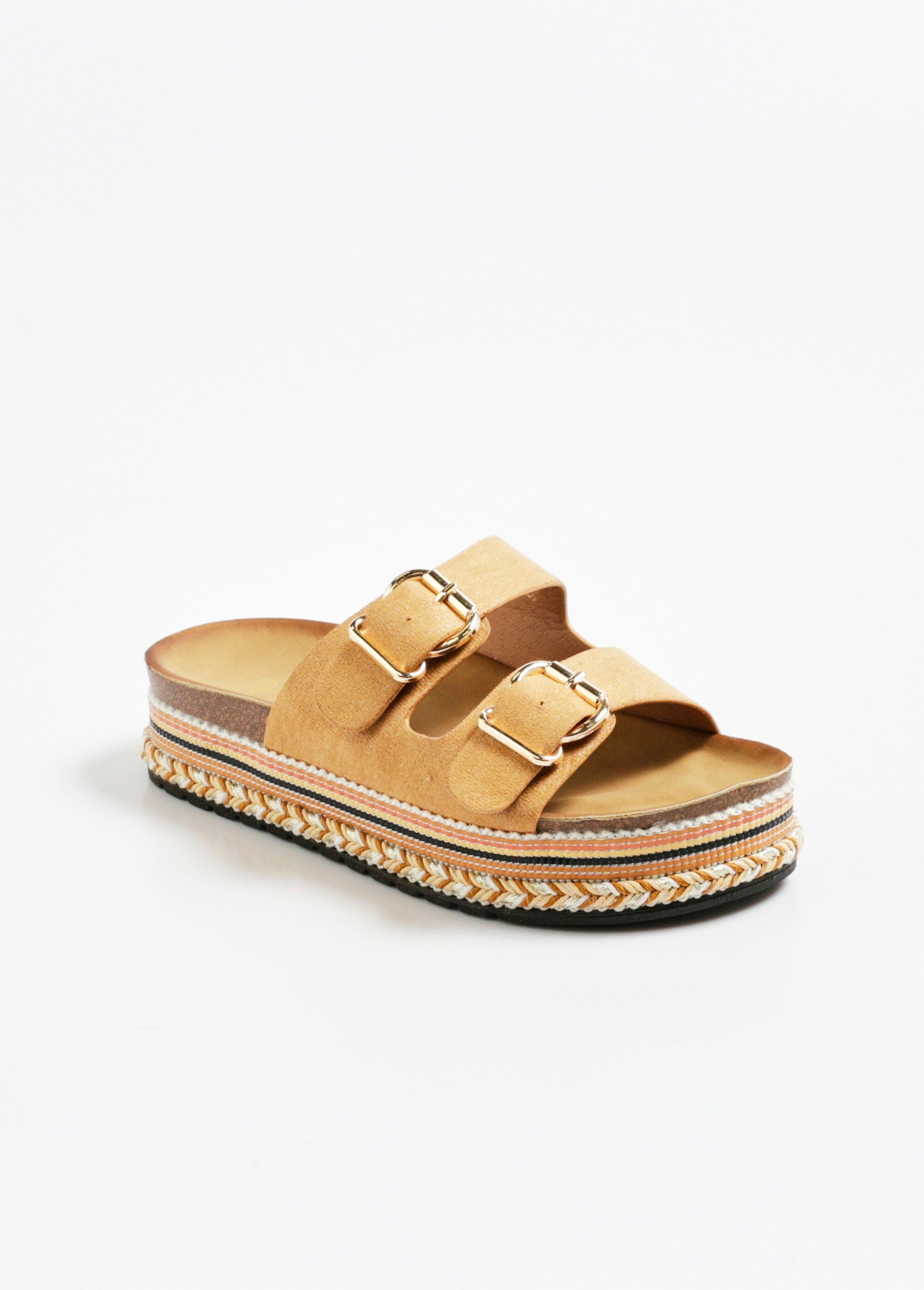 Metallic wedge mules with anatomical sole camel | Afibel