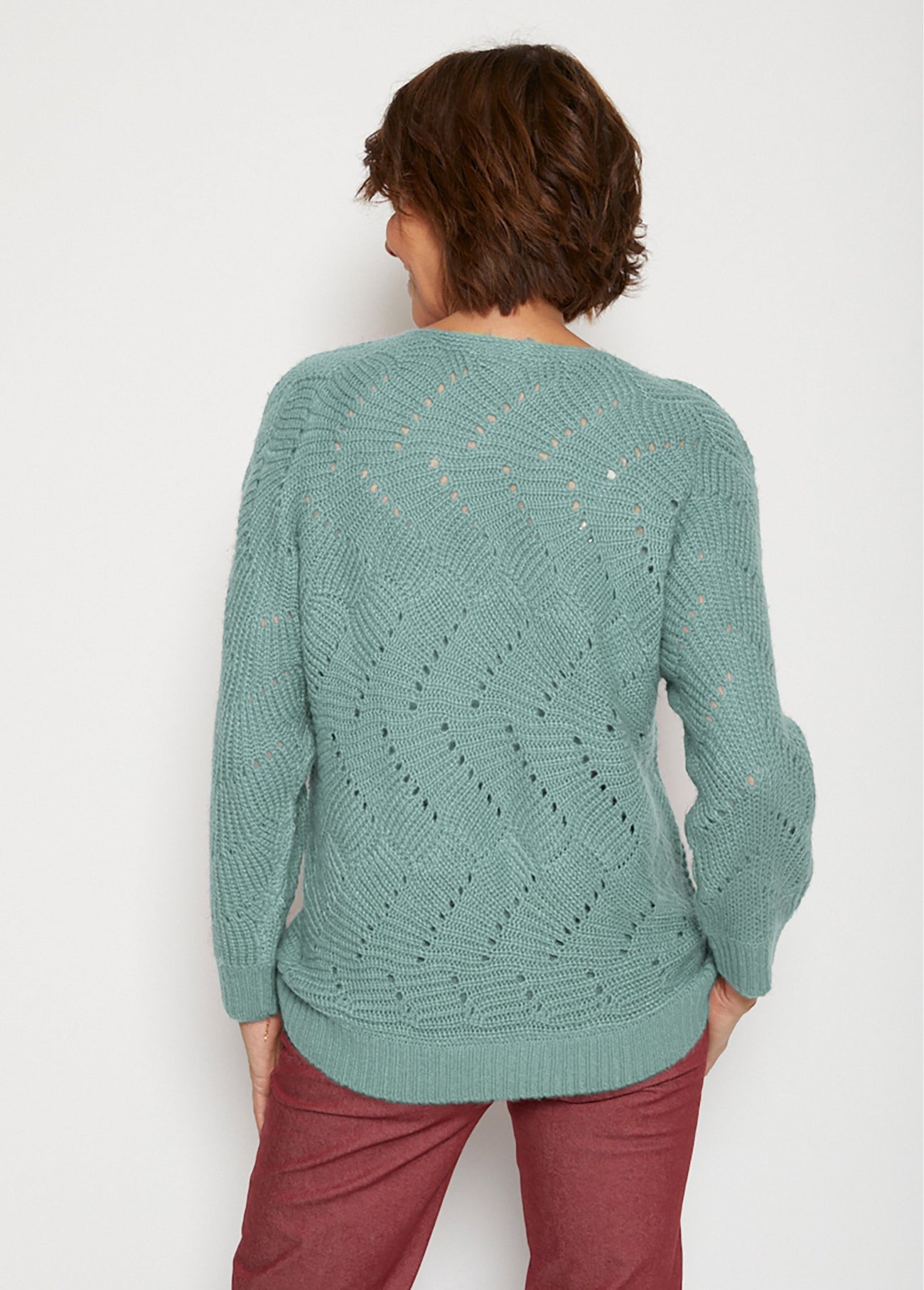 Fancy knit batwing sleeve sweater Green | Afibel