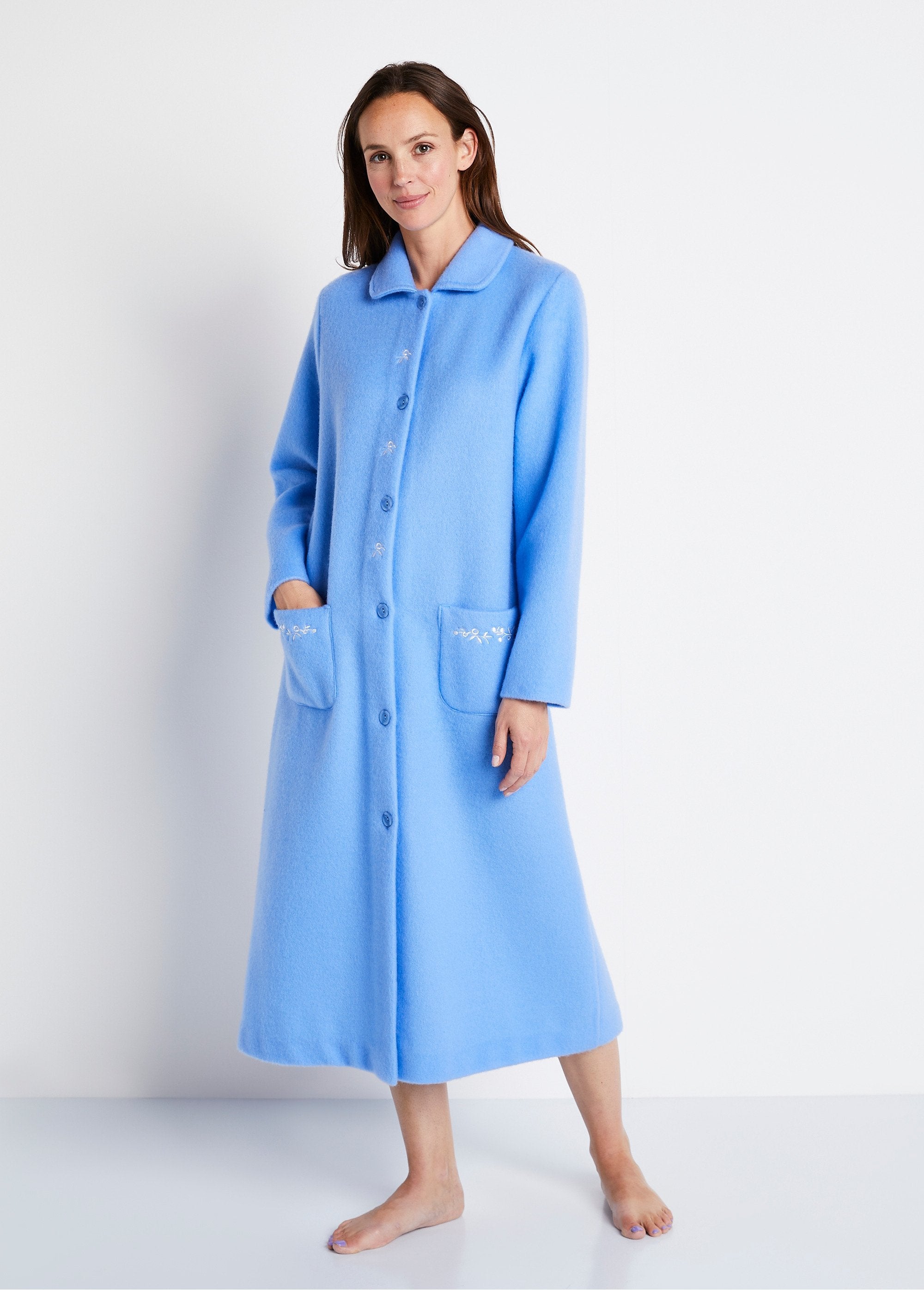 Peignoir robe de chambre brodé en Courtelle Bleu | Afibel