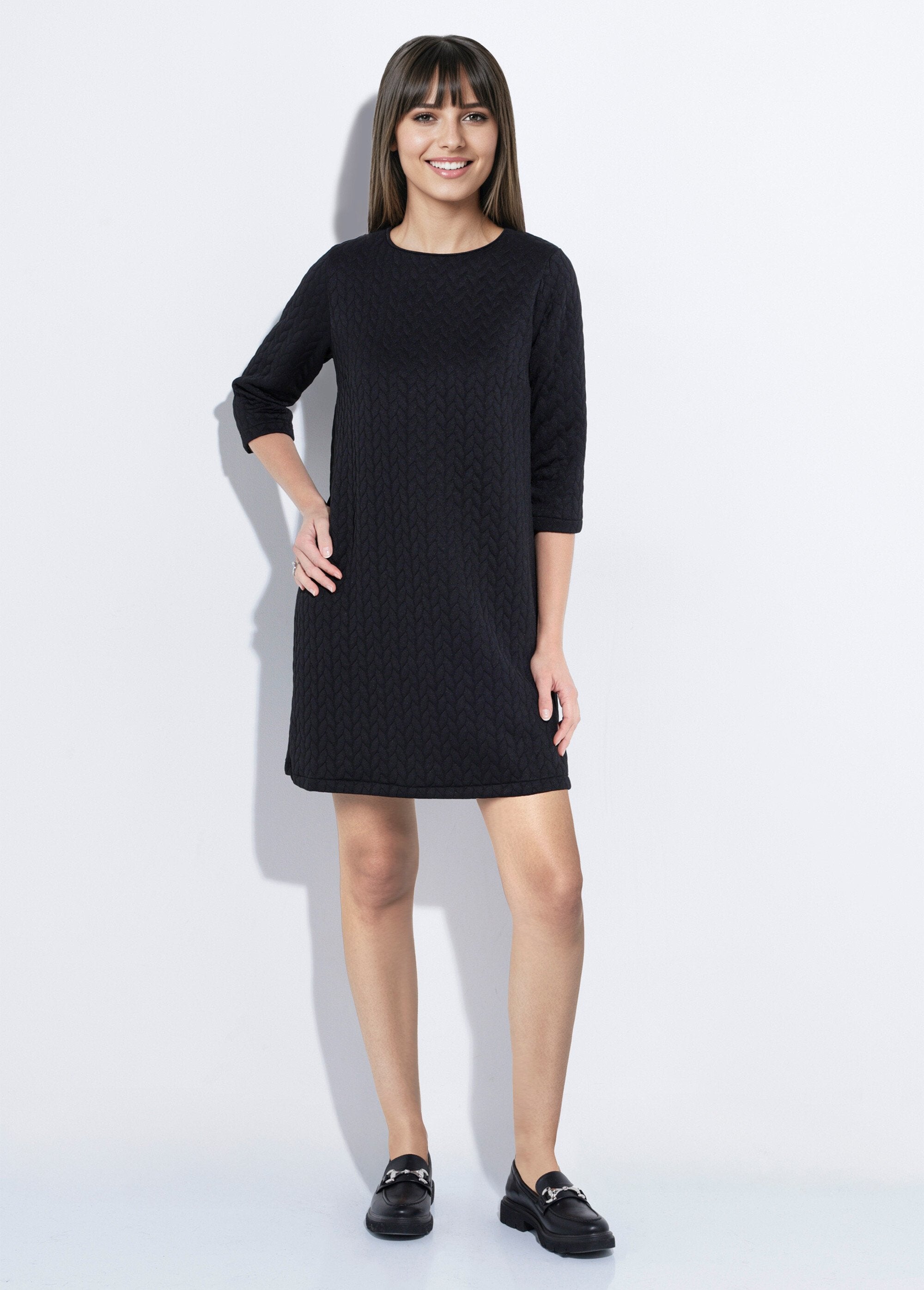 Robe en maille manches 3/4 motif origami Noir | Afibel