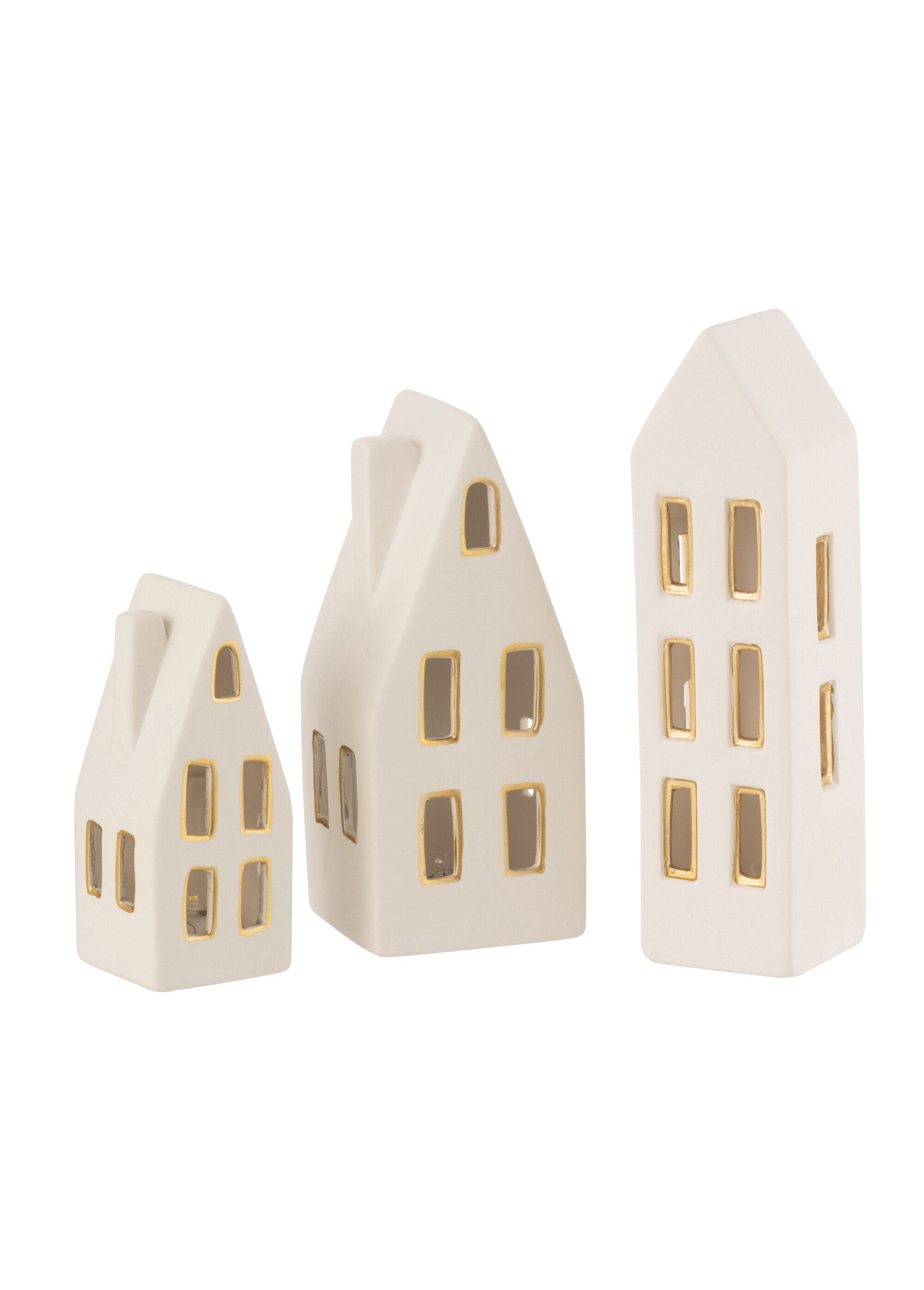 Set de 3 maisons en porcelaine avec LED Blanc | Afibel