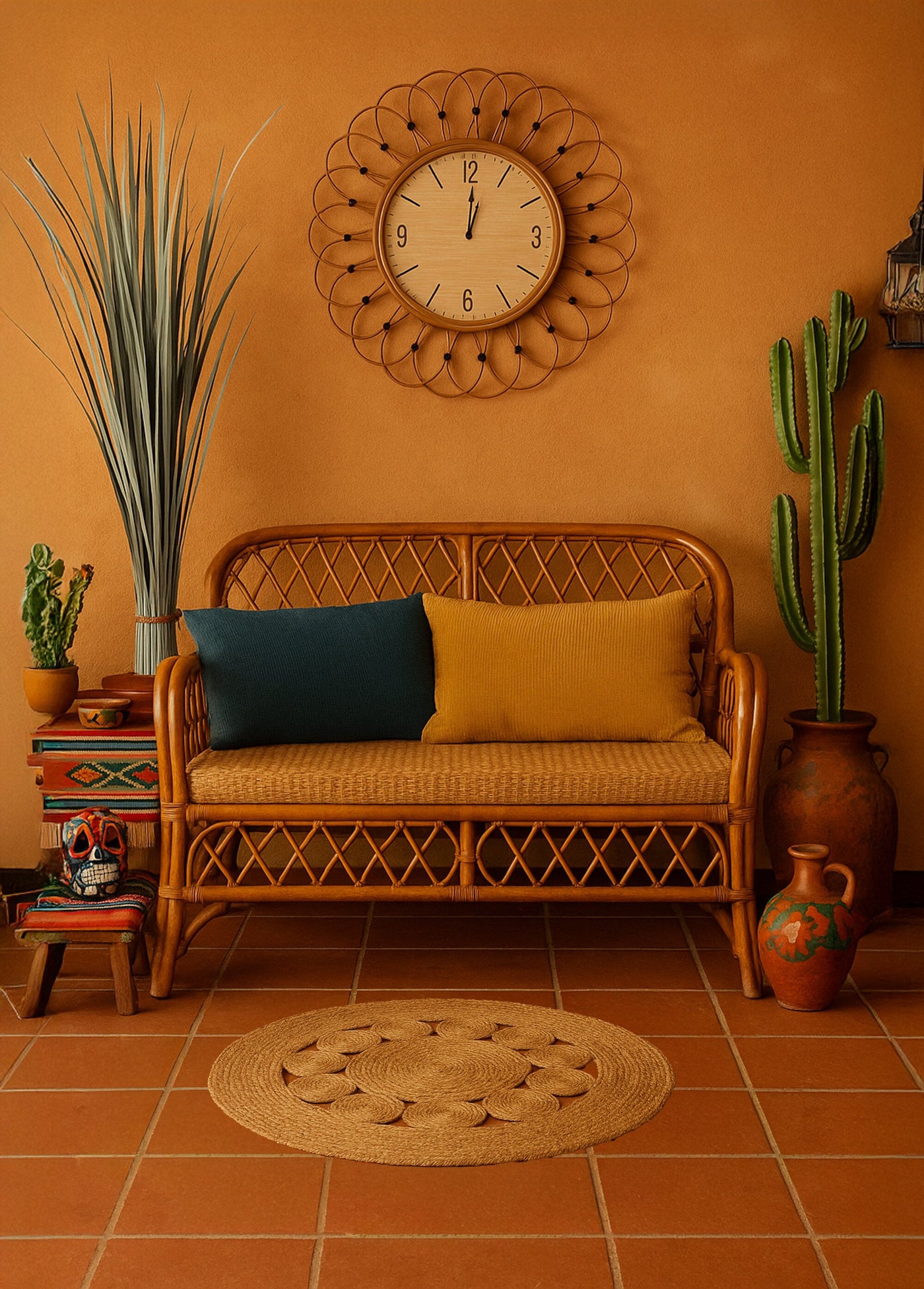 Rond opengewerkt jute tapijt Naturel | Afibel